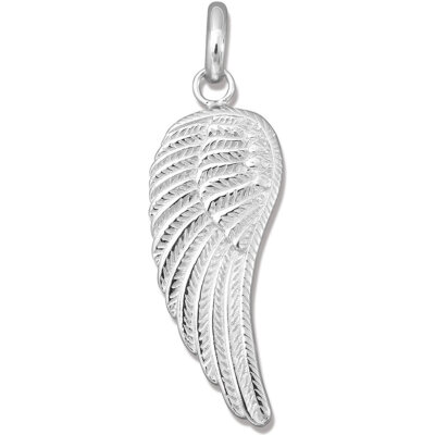 Classic Unisex Pendant Sterling Silver Single Angel Wing Shape with ...