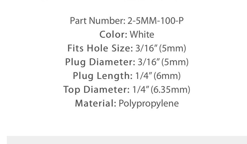 25 Pack 5mm 3/16 Inch White Window Frame Hole Plugs 2-5mm-100-P | eBay