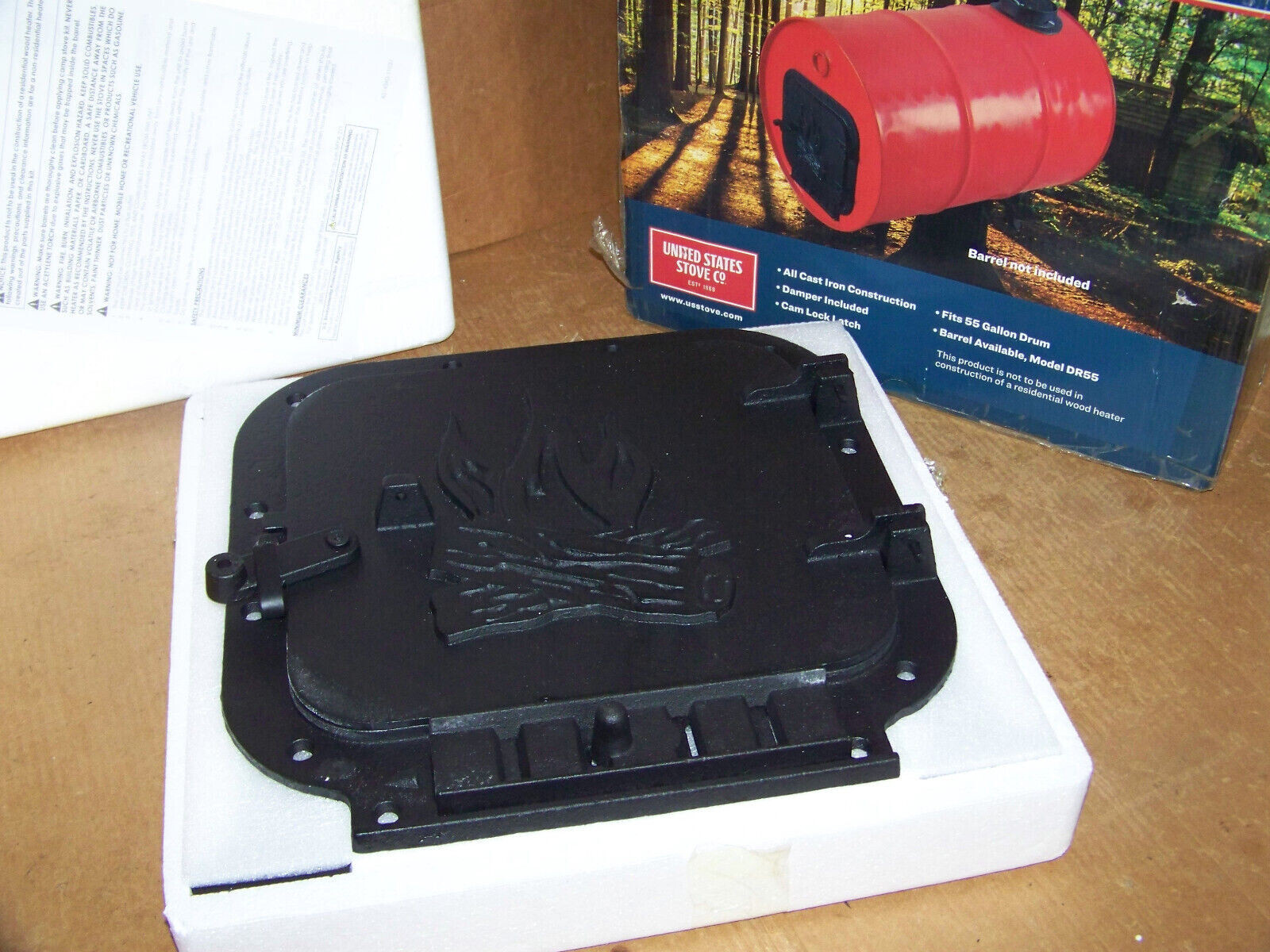 NEW USSC Stove Cast Iron 55gal Barrel Camp Wood Stove Kit BSK1000 ...
