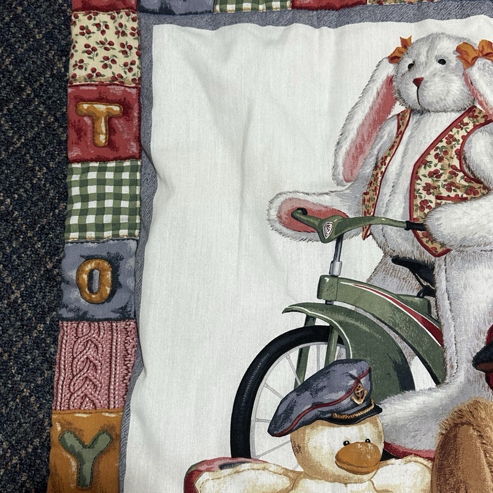 Hand Quilted Blue Jean Teddy Bear Toys Blocks Quilt Baby Blanket Wall ...