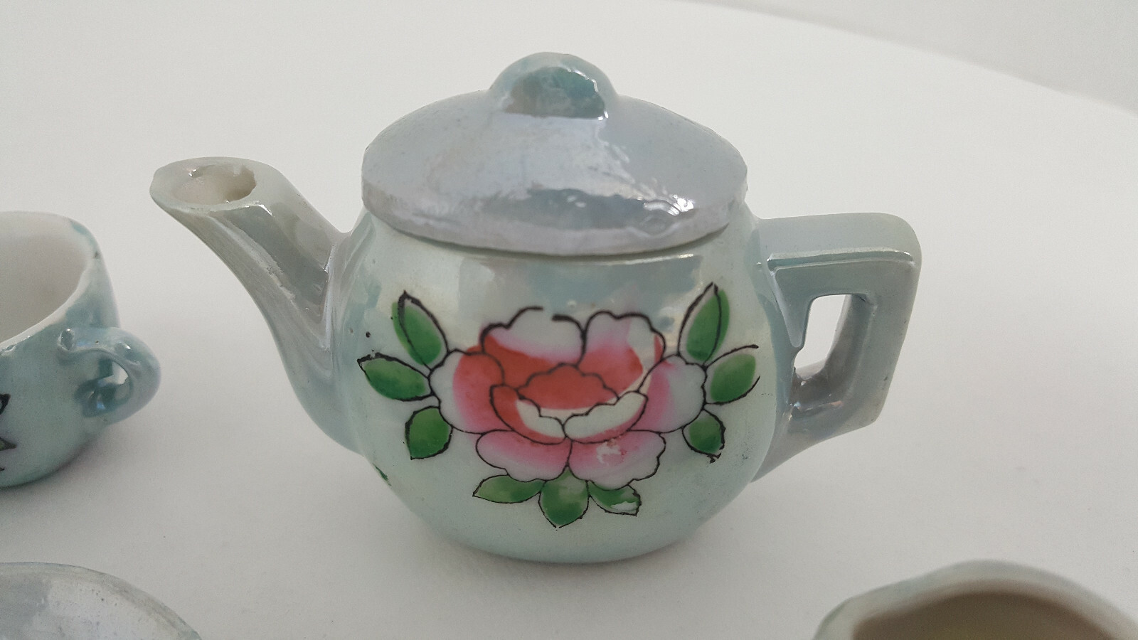 9 Piece Vtg. Blue Floral Lusterware Miniature Tea Set, Made in Japan ...