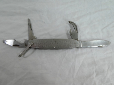 Vtg U.S. Multi Tool Utility Survival Folding Pocket Knife 4 Blades SS ...