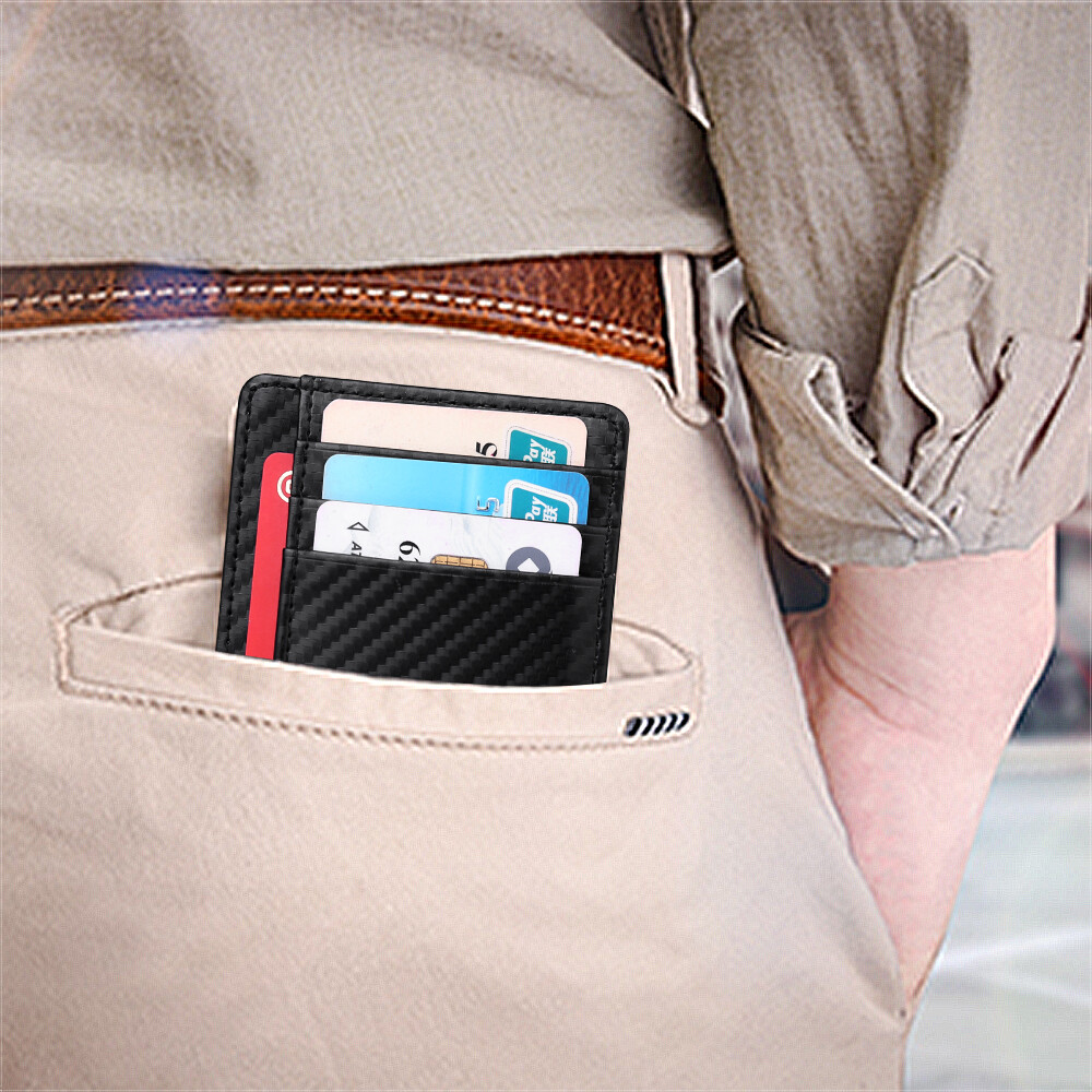 Men Anti-scan Leather Slim ID Credit Card Holder RFID Blocking Thin ...