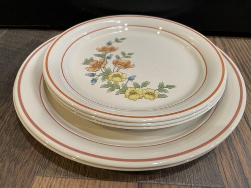 5 Corelle ROYAL GARDEN Corning 2 DINNER 3 LUNCH PLATES Blue Orange ...
