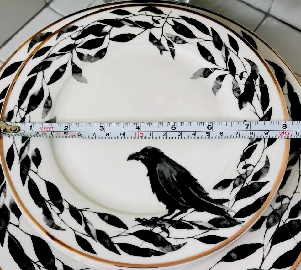 CIROA Wicked Halloween Crow Raven Bird Leaf 4 Side / Salad Plate Set 8 ...