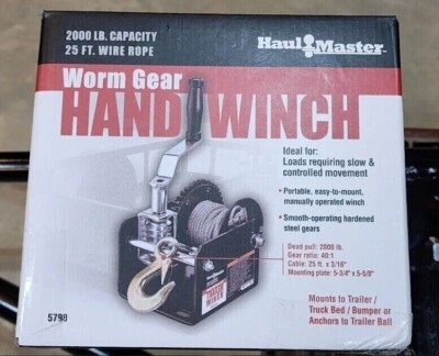 HAND WINCH 1 Ton Capacity Portable Worm Gear Crank Trucks Trailers ...