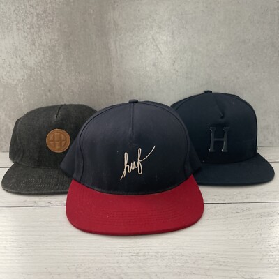 3x HUF Snapback Hats Blue Gray Script Embroidered baseball cap | eBay