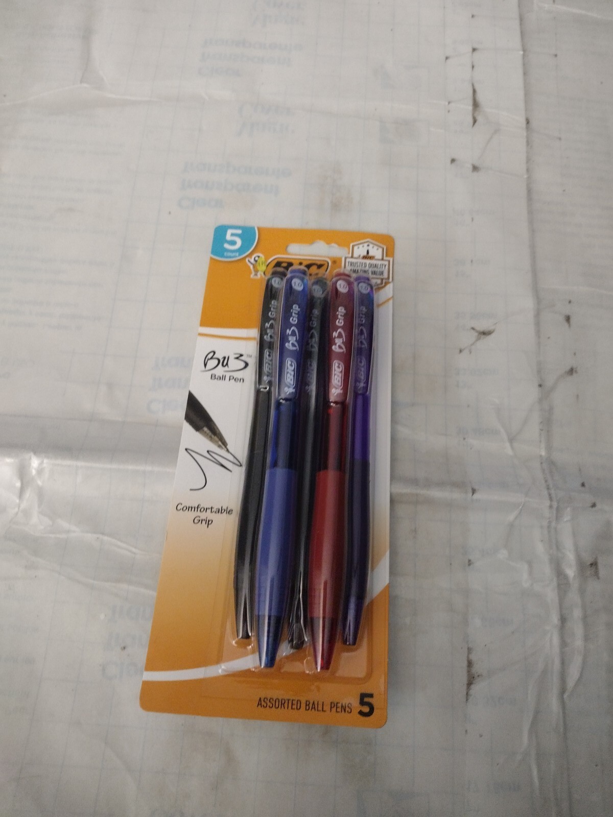 Pack of 5 BIC BU3 Grip Retractable Ball Pens 1.0 mm Medium Assorted ...