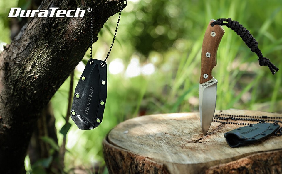 DURATECH Compact Fixed Blade Knife 6'' Full Tang Wood Handle with ...