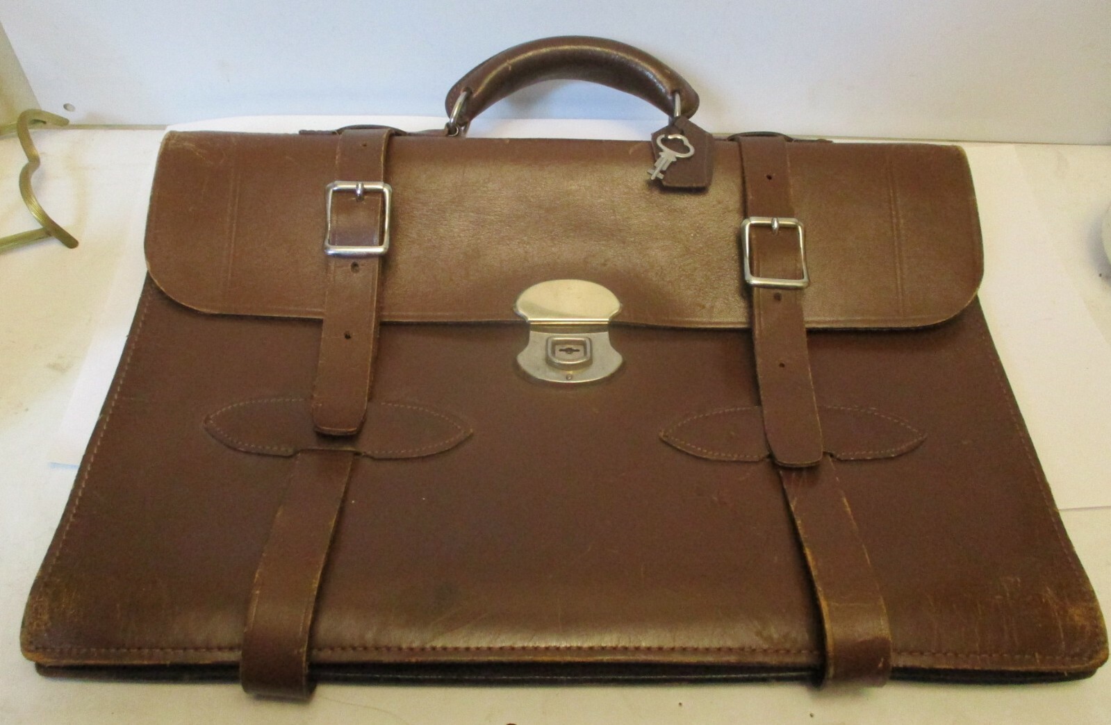Antique LEATHER SCHOOL SATCHEL BAG BRIEFCASE Purse D… - Gem