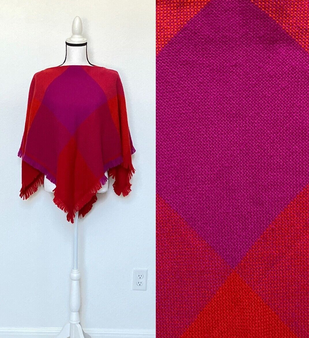 1960s Bright Colorblock Cape, Vtg Lightweight Wool Fr… - Gem