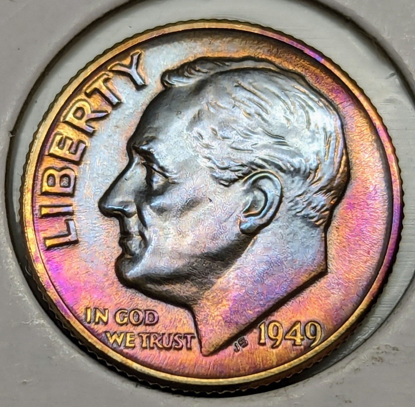 1949D Roosevelt Silver Dime Beautiful Rainbow Toned Proof Like Purple ...