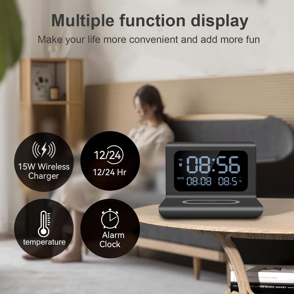 FDGAO Wireless Charger Dock Alarm Clock Thermometers For iPhone 16 X ...