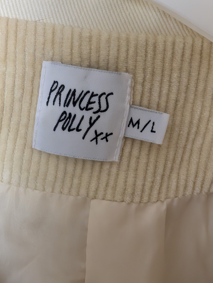 Princess Polly Beige Corduroy Jacket Zip Front Utility Pockets Epaulet ...