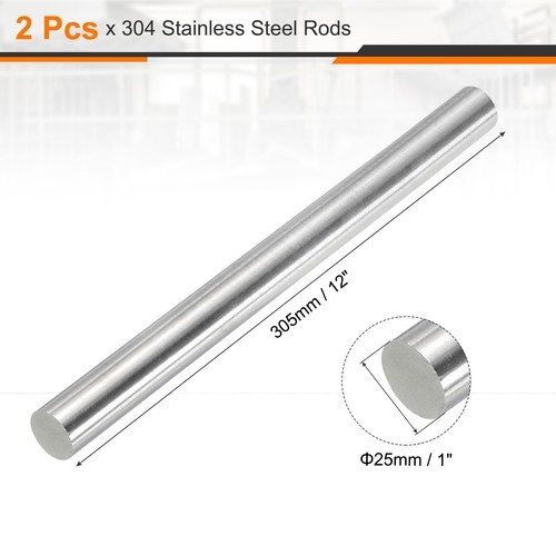 2Pcs 304 Stainless Steel Rods 25mm x 305mm Round Metal Solid Rod | eBay