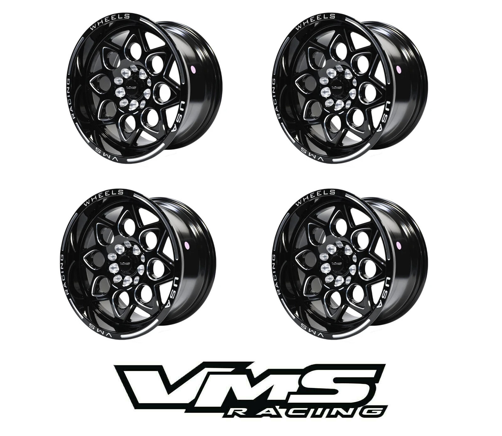 x4 VMS RACING ROCKET 15x8 BLACK SILVER WHEELS RIMS PAIR 5X100/114 +20 ...