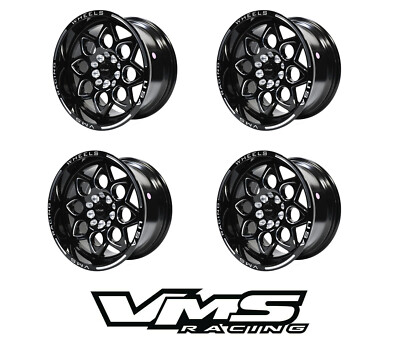 x4 VMS RACING ROCKET 15x8 BLACK SILVER WHEELS RIMS PAIR 5X100/114 +20 ...