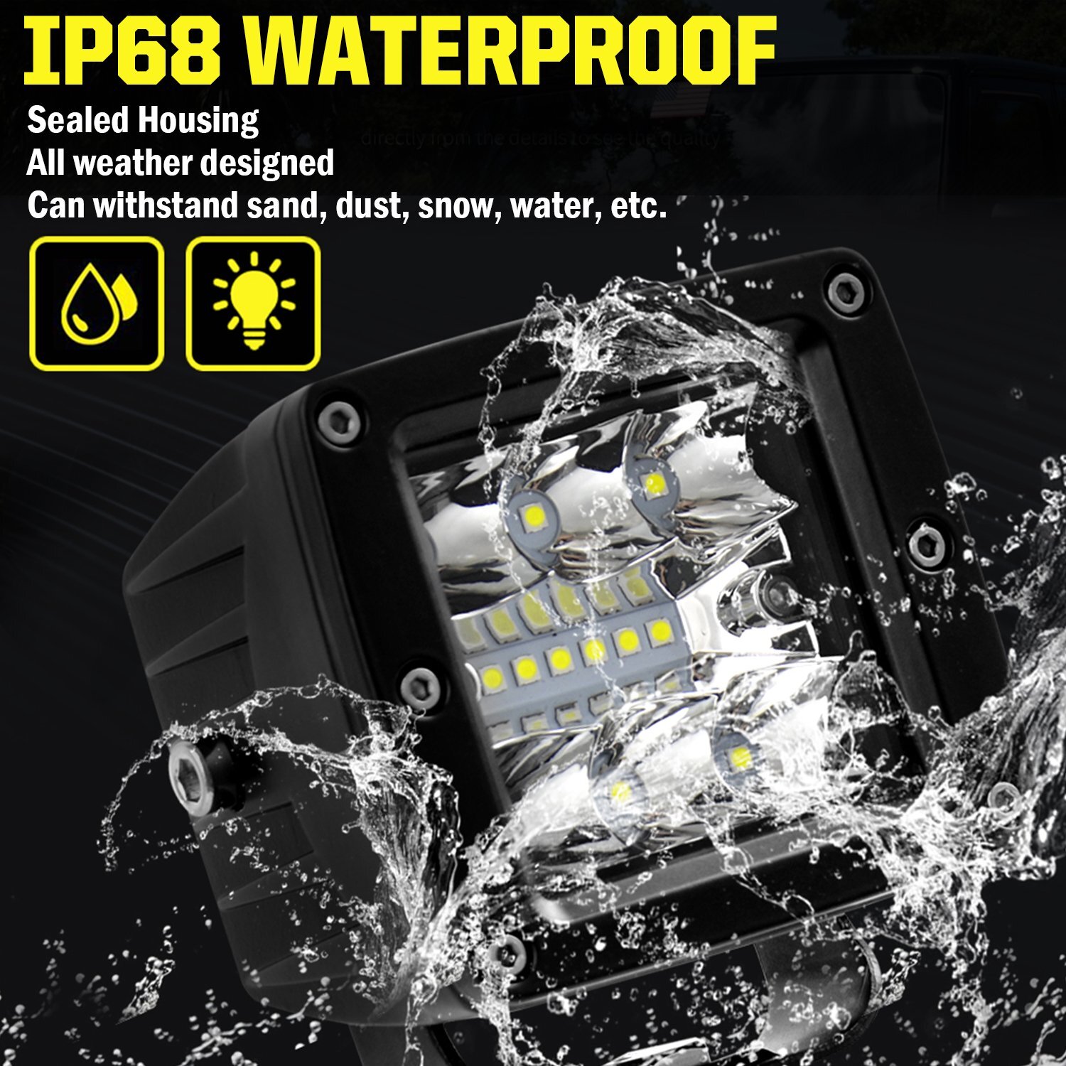 Pair 3" LED Cube Work Light Bar Spot Flood Driving Off Road ATV ...