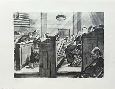 William Sharp ATTENTIVE JURY Plate Signed Lithograph Lawyer Judge ...