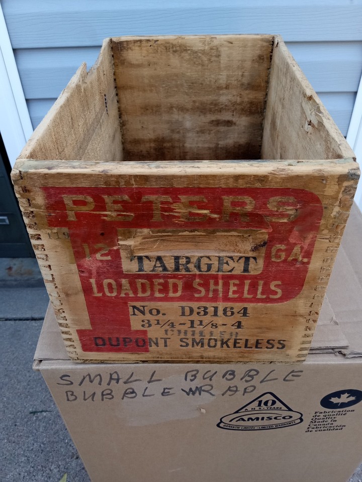 Vintage Peters Cartridge Co Wooden Box 12 Ga. Ammo box Finger Jointed ...