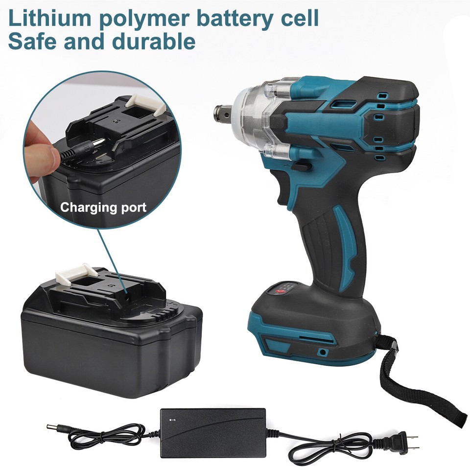 Cordless Electric Impact Wrench Gun 1/2'' High Power Driver W/ Li-ion ...