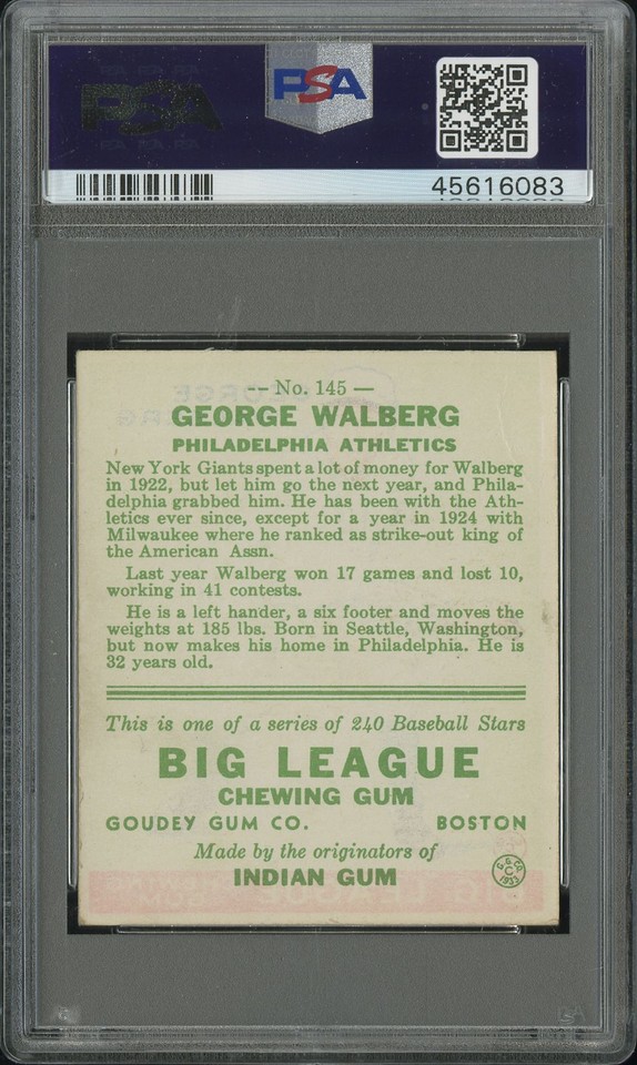 1933 Goudey #145 George Walberg Athletics PSA 4.5 | eBay