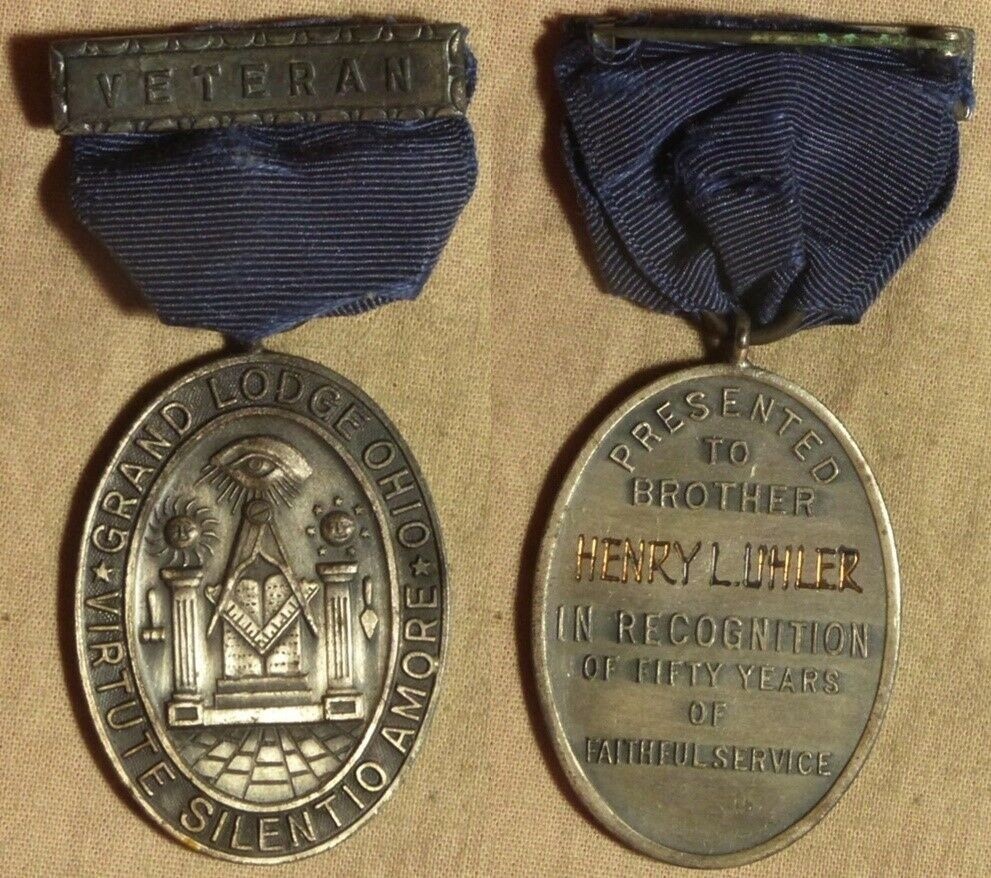 Medal: Masonic 50 yrs Service Gr. Lodge OH "Henry L. Uhler" 31mmx47mm ...