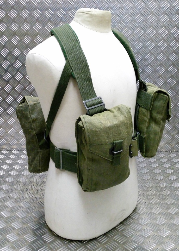 Genuine Vintage Army Webbing Set / Battle Pack Belt And Pouches Heavy ...