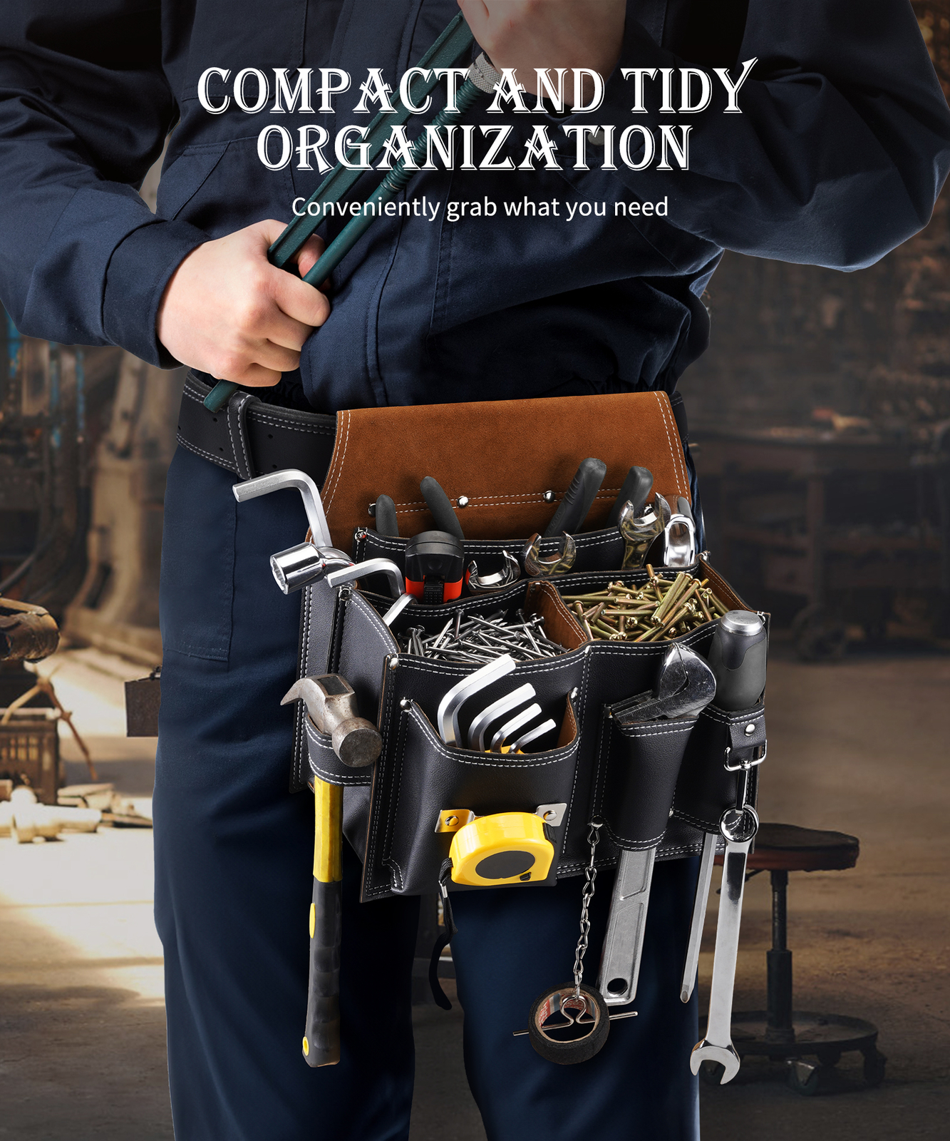 10 Pockets PU Leather Multi Tool Belt Carpenter Construction ...