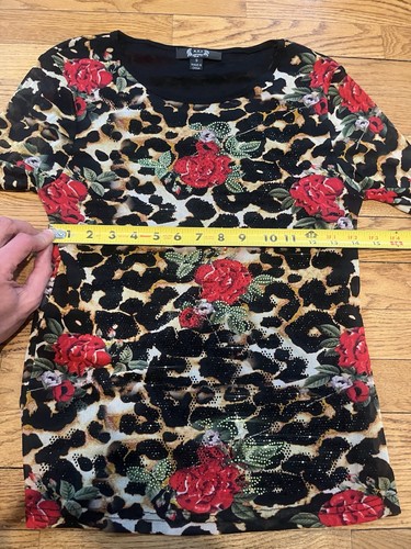 Azi Mesh Top Size S Floral Multicolor Embellished Flower Artsy Roses ...