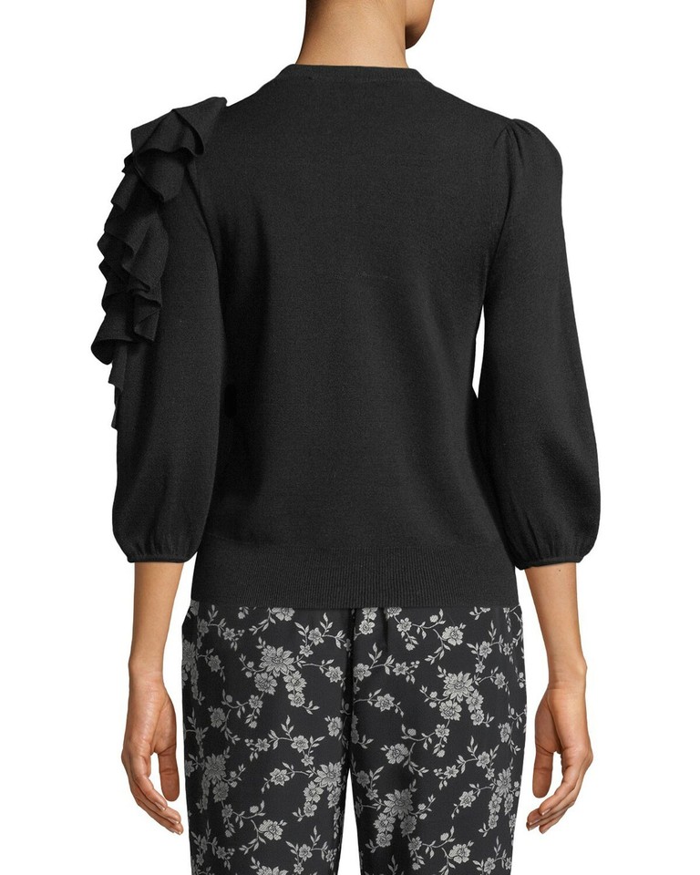 CO Womens Exaggerated Ruffle 3/4 Sleeve Merino Wool Sweater Size Large ...