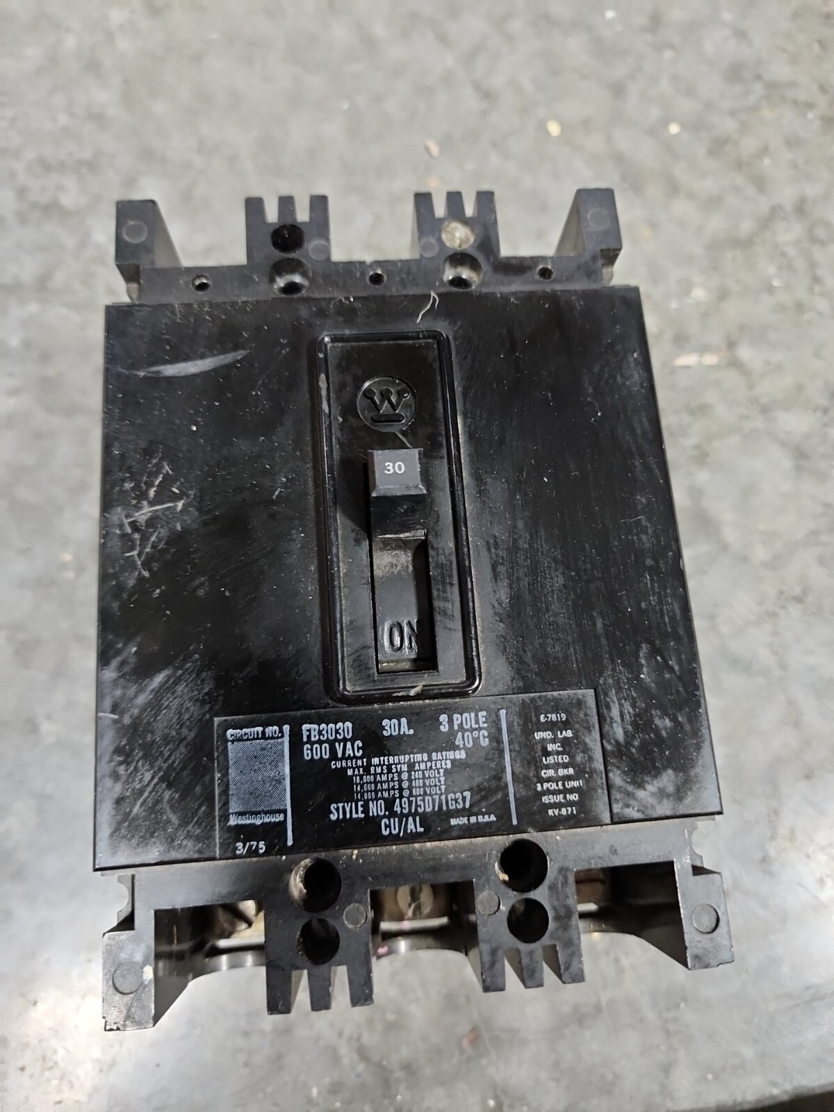 Westinghouse FB3030 30A 3 Pole Circuit Breaker Style 4975D71G37 | eBay