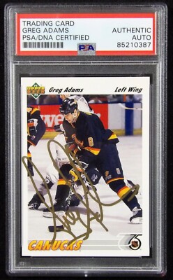Greg Adams Canucks Signed 1991-92 Upper Deck Card #426 PSA ...