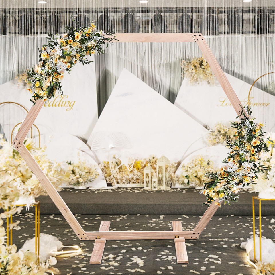 7.6 FT Hexagon Wood Wedding Arch Frame Decor Wood Hexagon Arch Backdrop ...