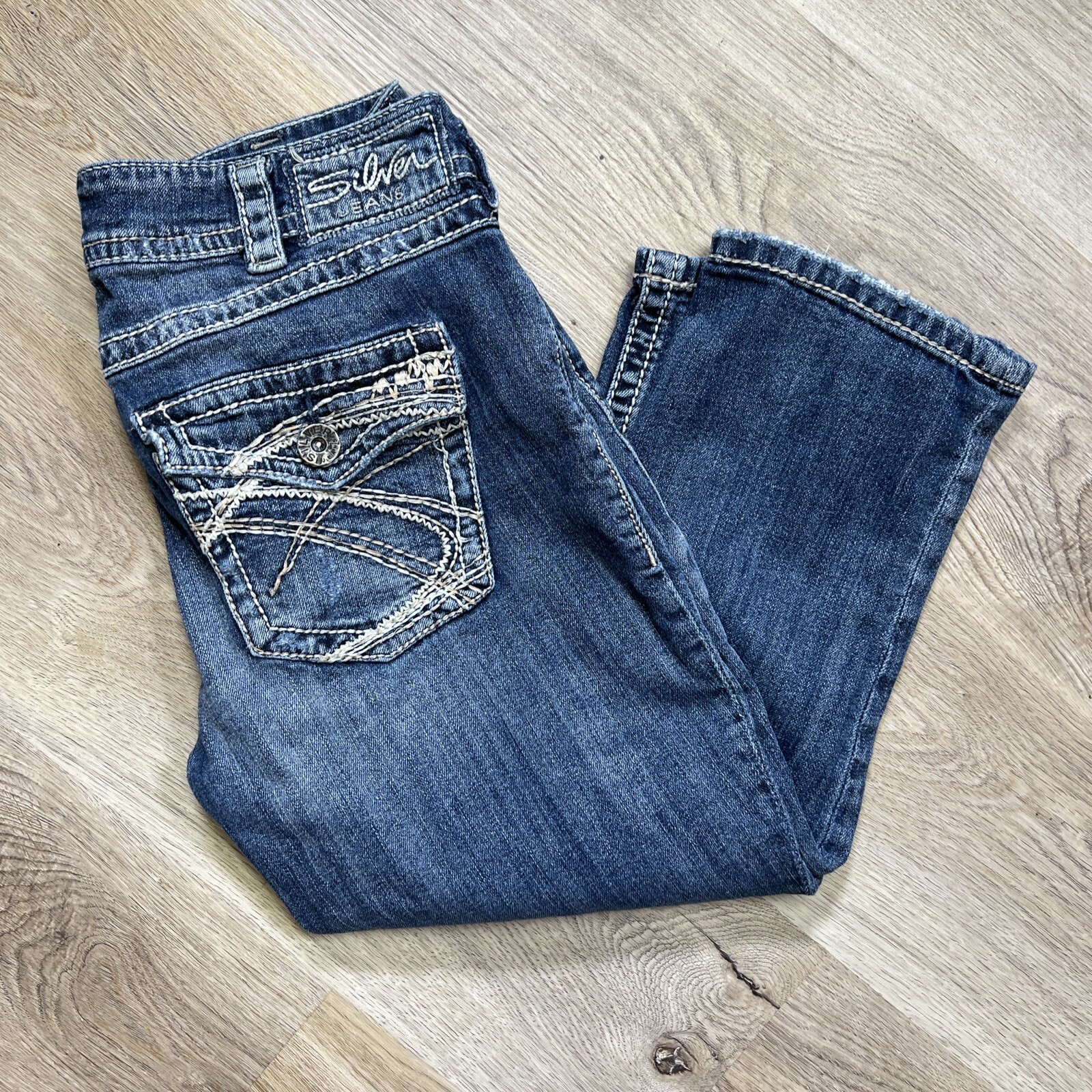 Silver SUKI SURPLUS Thick Stitch Flap Pocket Capri Je… - Gem
