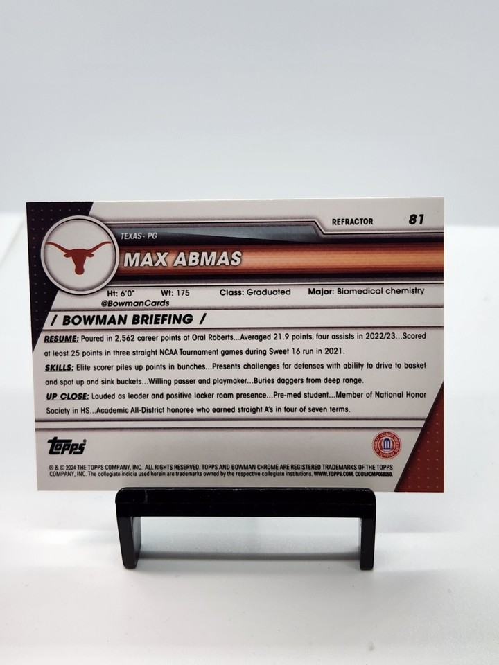 2023-24 Bowman U Chrome Max Abrams 1st Refractor Texas Longhorns #81 | eBay