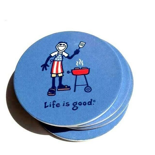 Life is Good Blue Drink Coasters Jack grilling ceramic Stone Set of 4 ...