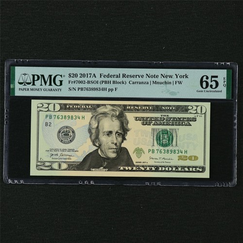 2017A Federal Reserve Note New York 20 Dollars Fr#7002-BSOI PMG 65 EPQ ...