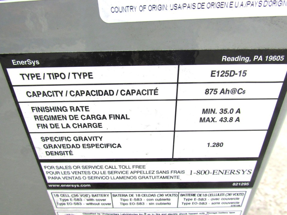 New 2024 Enersys Ironclad Deserthog 36v Electric Forklift Battery 875AH ...