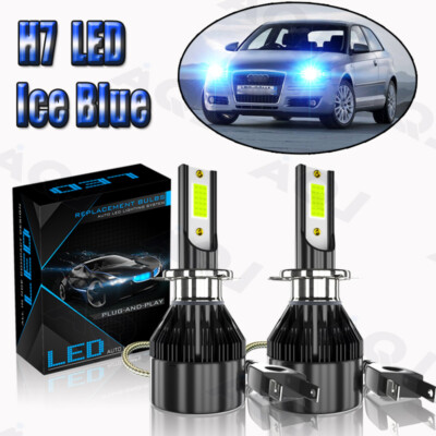 H7 8000K Ice Blue 2500LM LED Headlight Bulbs Kit High Low Beam lights ...
