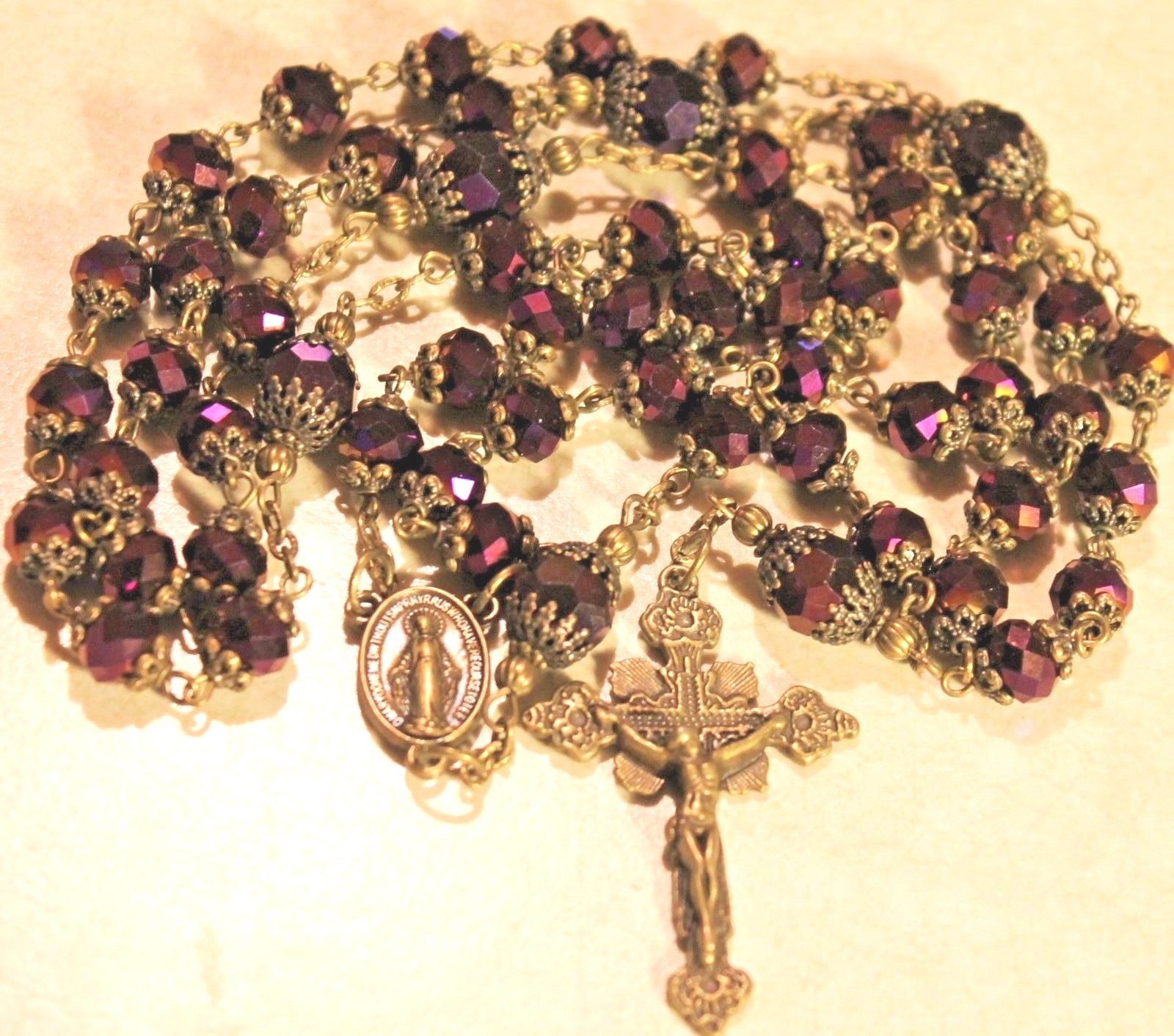 PURPLE RAY AUSTRIAN GLASS CRYSTAL ANTIQUE BRONZE ROSARY, ROSARIO ...