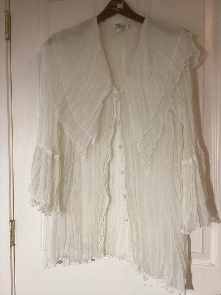 Vintage Sheer Bell Sleeve Button Down Blouse Off White Women’s | eBay