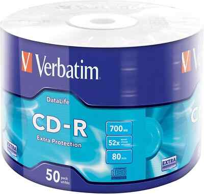 50 Verbatim Blank 43787 CD-R CD Datalife Extra Protection 700MB 52x 80Mins Discs | eBay UK
