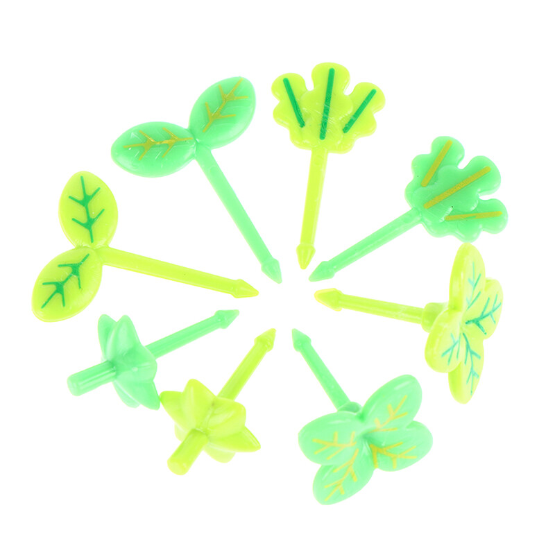 8pcs Fruit Fork Toothpick Leaves Plastic Decoration Lunch Box Bento ...