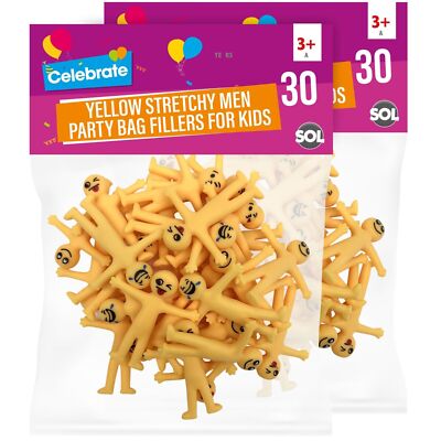 60 Yellow Stretchy Men | Party Bag Fillers Kids Fun Smiley Man Sticky ...