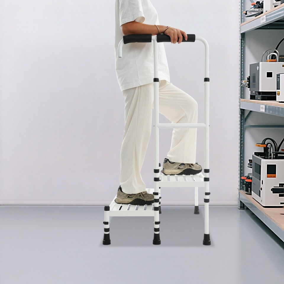 2-Step Stool with Handle, Adult Ramp with Handrail, Metal Stepping ...