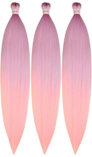 Braiding Hair Kanekalon Pre Stretched Purple/Pink Extensions 26 Inch 3 ...