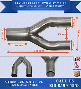 STAINLESS STEEL EXHAUST Y-PIPE PIECE ADAPTER 2.5 INCH SINGLE 2 INCH ...