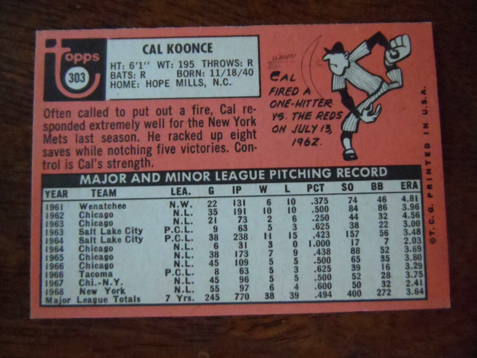 1969 TOPPS BASEBALL #303 CAL KOONCE NEW YORK METS EX-EX/MT A-201 | eBay