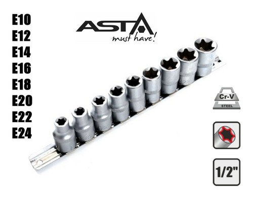 Jeu 9 douilles 1/2" E-Torx E10 E11 E12 E14 E16 E18 E20 E22 E24 ASTA | eBay